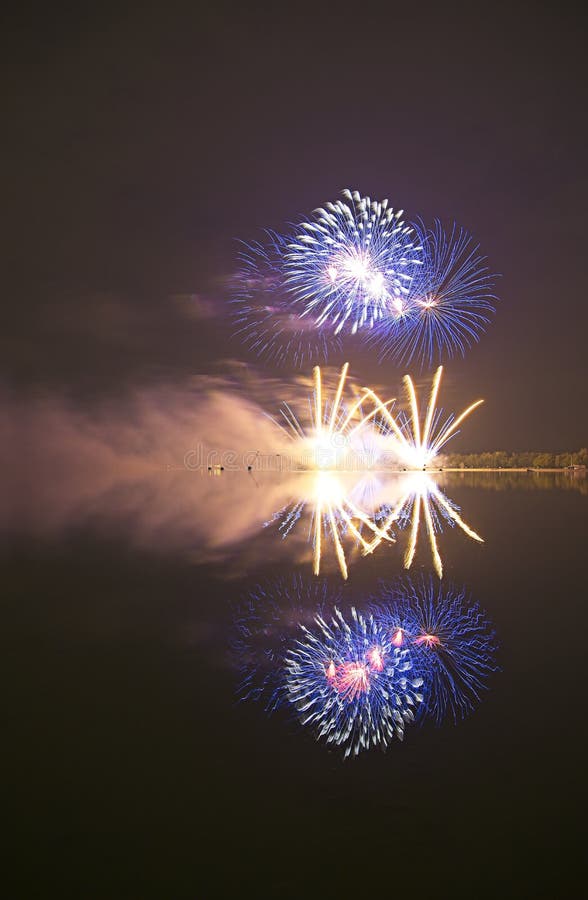 Firework with Reflection in a Water Stock Photo - Image of explode ...