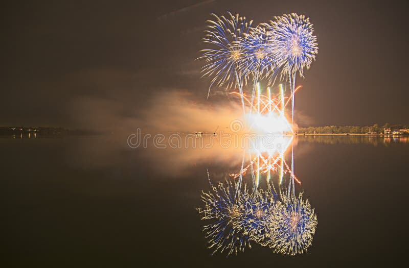 Firework with Reflection in a Water Stock Photo - Image of explode ...