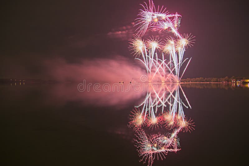 Firework with Reflection in a Water Stock Photo - Image of explode ...