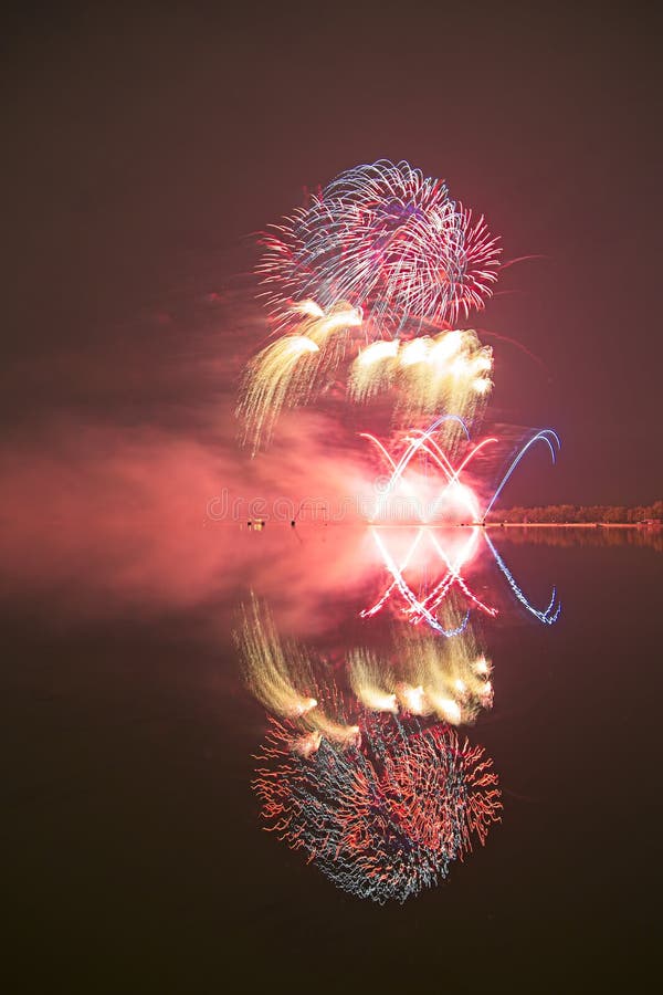 Firework with Reflection in a Water Stock Photo - Image of explode ...