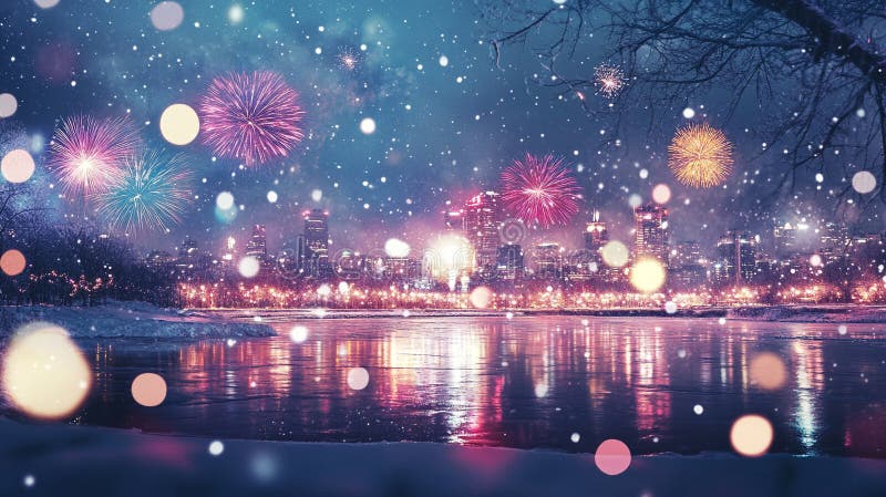 Firework Reflections: Vibrant Fireworks Light Up the Night Sky Above a ...