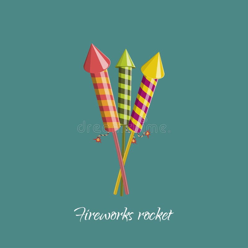 Firework Rocket in Cartoon Style. Object for Birthday, Christmas Stock ...