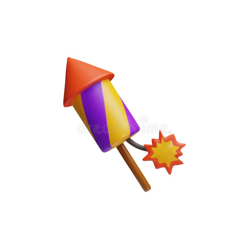 Firework Rocket Petard with Burning Wick 3D Cartoon Plastic Vector ...