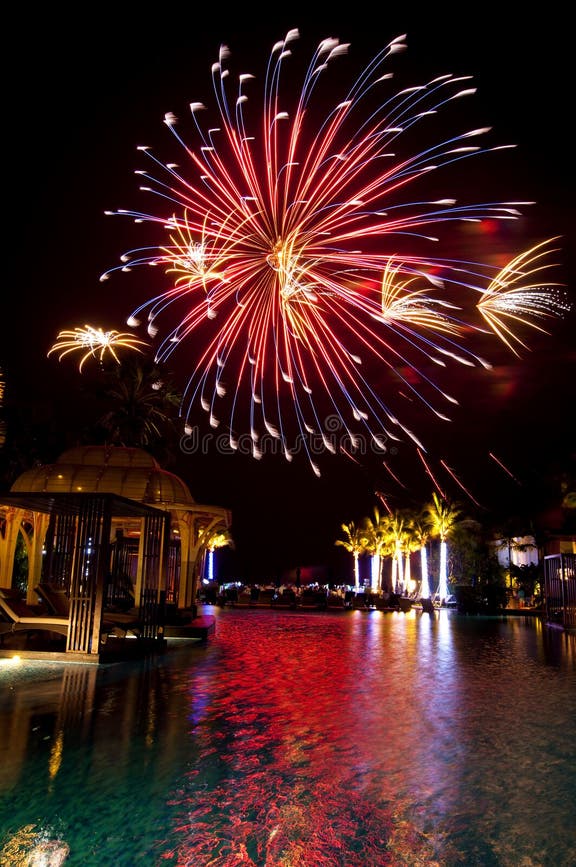 Firework and Shadow in Swimming Pool Stock Image - Image of holiday ...