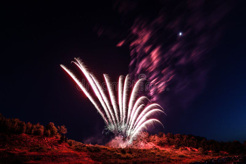 Firework Show Against Blue Night Sky Stock Image - Image of display ...