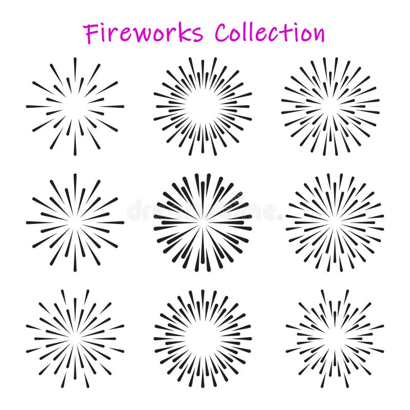Firework or Sunbursts Black Collection. Vector Set of Retro Explosion ...