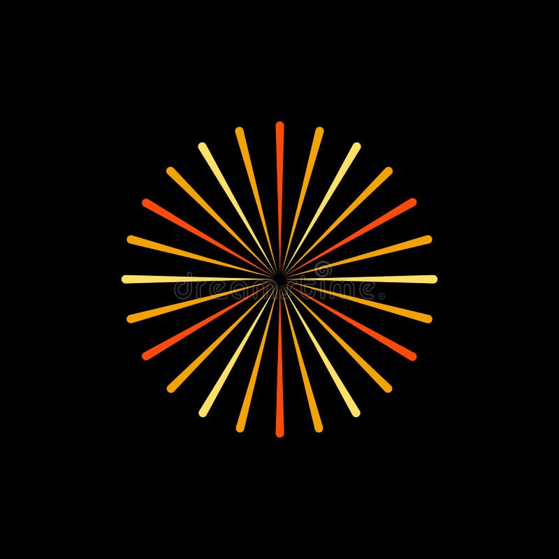 Firework or Sunrise Vector Flat Illustration on Black Background Stock ...