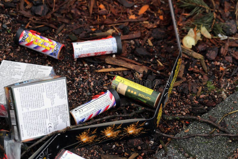 Firework Trash on the Ground after New Year`s Eve Editorial Stock Photo ...