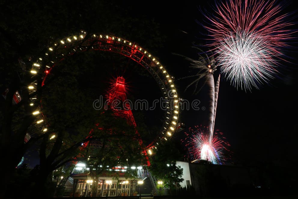 Firework in Vienna Prater stock photo. Image of freude - 92225288