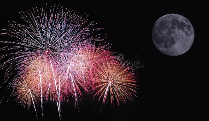Fireworks. stock photo. Image of show, party, moon, fire - 17542650