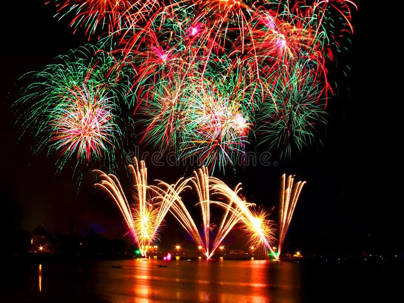 Fourth of July Fireworks Over Lake Stock Image - Image of liberty ...