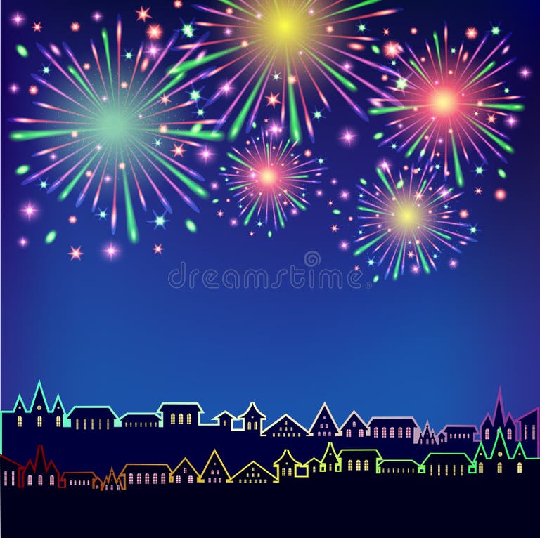 Fireworks City Silhouette Black Stock Illustrations – 673 Fireworks ...