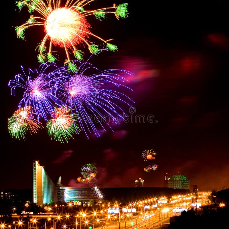 Fireworks above city stock image. Image of festivities - 2817313