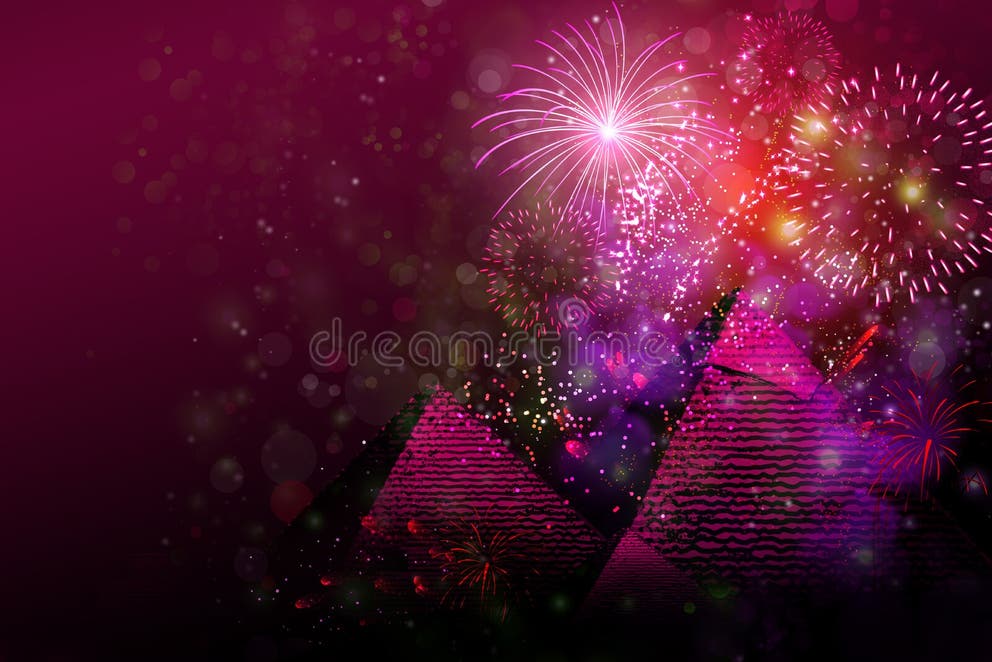Fireworks Above Pyramids in Egypt Stock Illustration - Illustration of ...