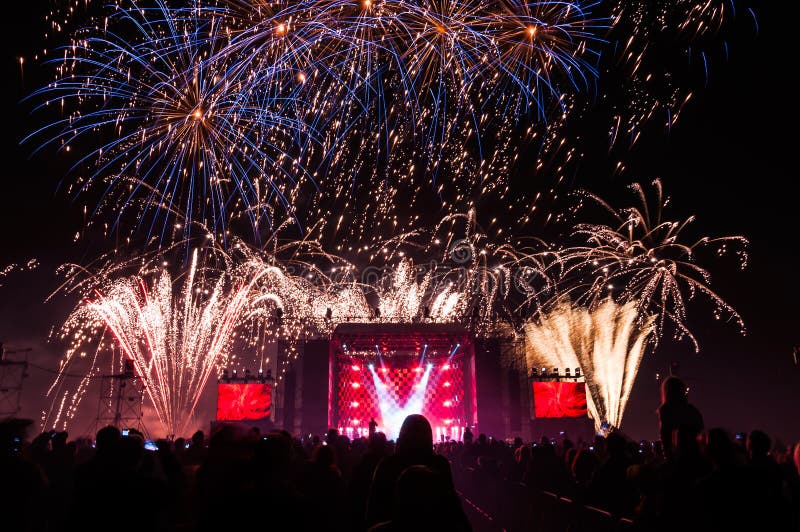 Fireworks Above the Stage during Concert Stock Photo - Image of ...