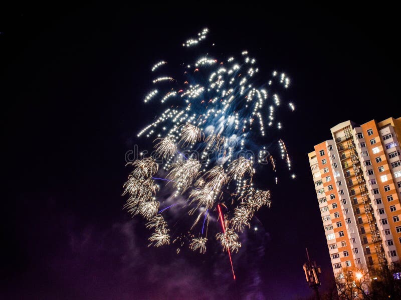 Fireworks in the Background of Black Sky Stock Image - Image of display ...