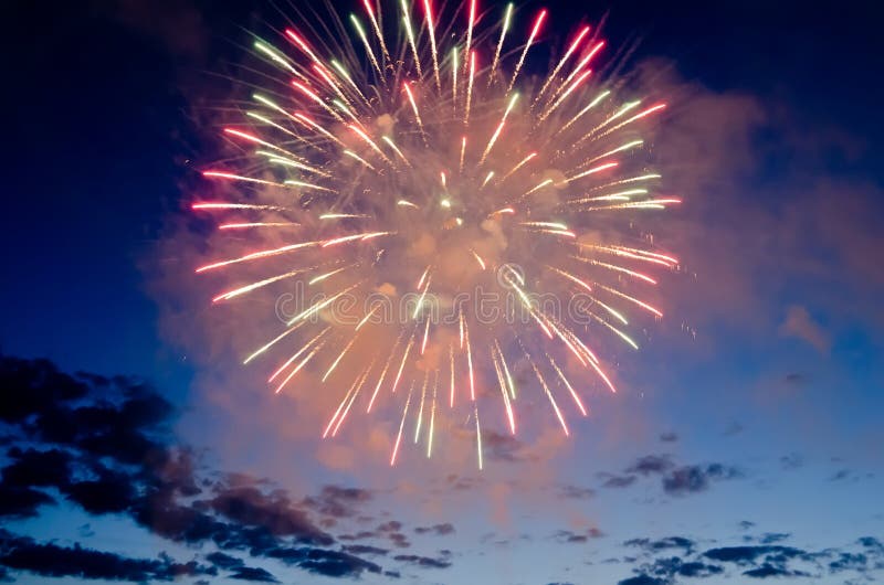 Fireworks on the Background of Blue Sky Stock Image - Image of fire ...