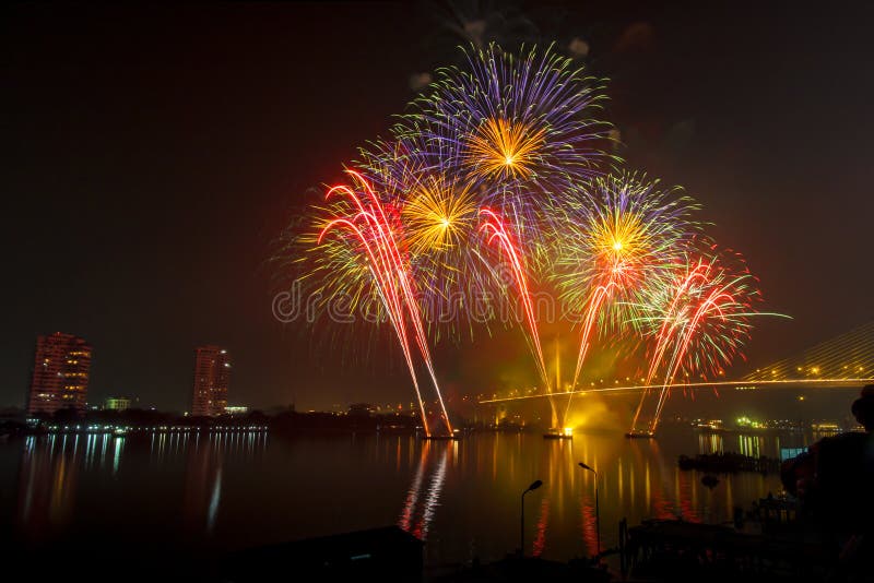 New Year Celebration with Firework and Yeepeend Float Stock Image ...