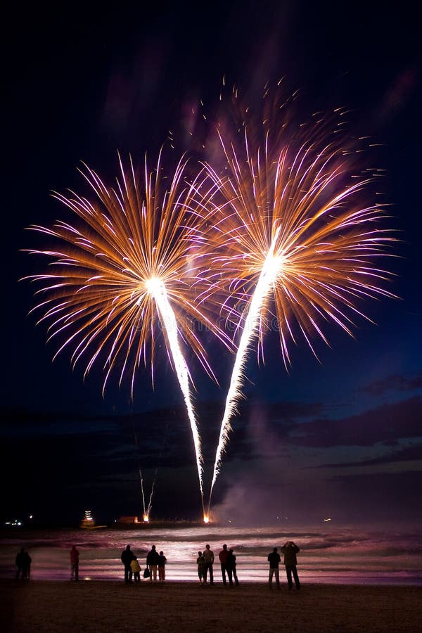 Loving Couple Watching Fireworks Stock Image - Image of romantic, woman ...