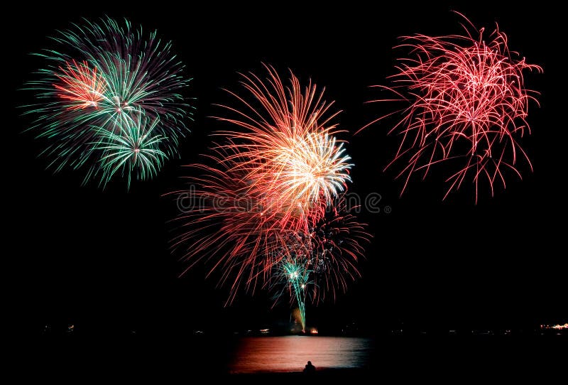 Fireworks at the beach. stock image. Image of display - 3091733
