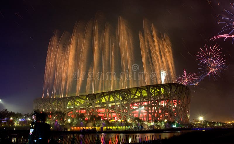 Fireworks Bird Nest editorial photography. Image of night - 83742152