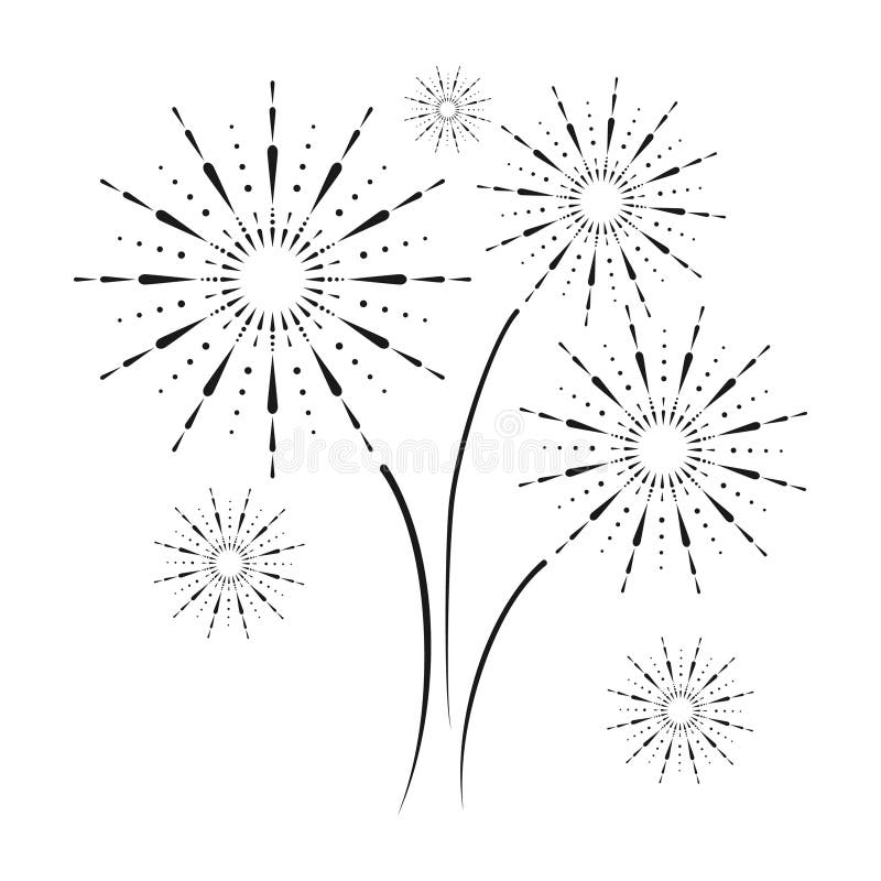 Fireworks, Black and White Fireworks Icon, Salute. Vector Illustration ...