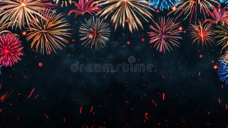 Fireworks Border on Black Background Stock Illustration - Illustration ...