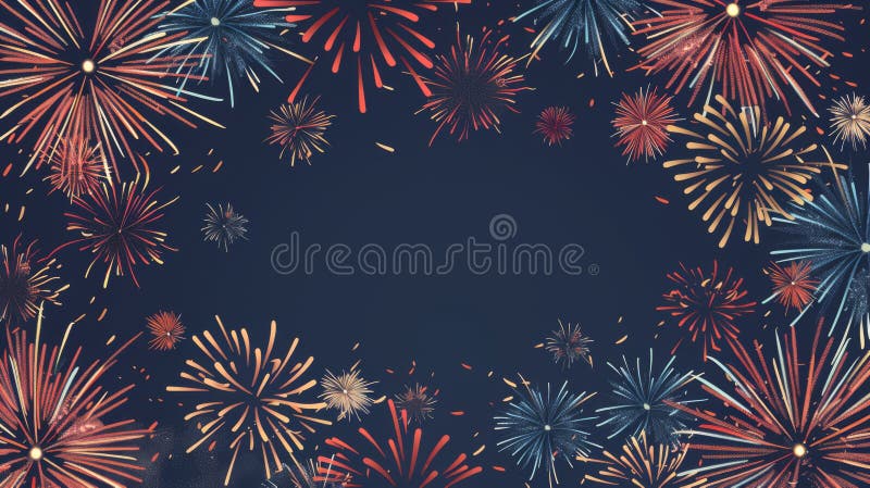 Fireworks Border on Black Background Stock Illustration - Illustration ...
