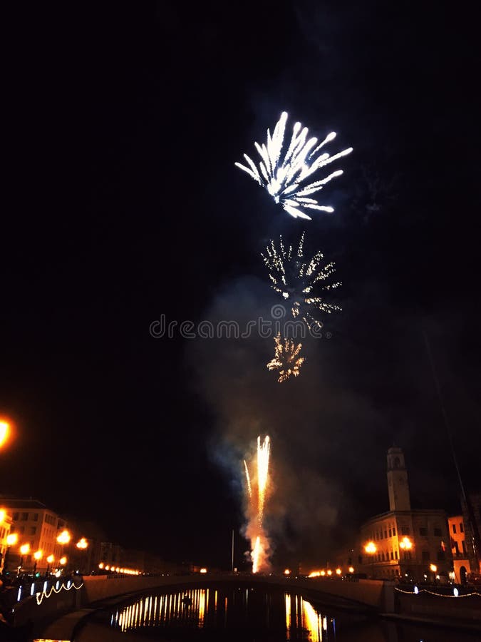 Fireworks on a Bridge stock image. Image of fireworks - 84002379