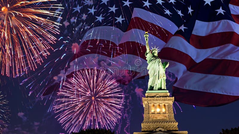 Celebrating Freedom with Vibrant Fireworks Illuminating the Statue of ...