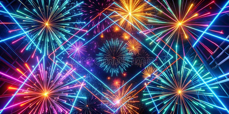 Fireworks Bursting into Geometric Patterns and Neon Lines Stock ...