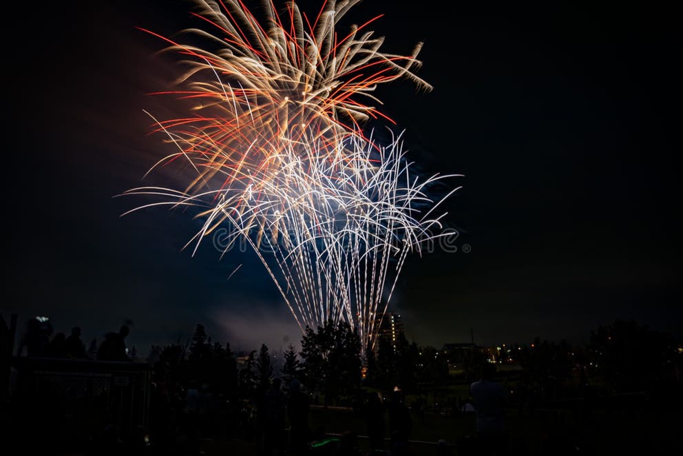 Fireworks during the Canada Day in Edmonton Stock Image - Image of ...