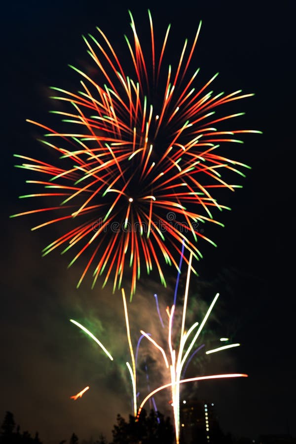 Fireworks during the Canada Day in Edmonton Stock Photo - Image of ...