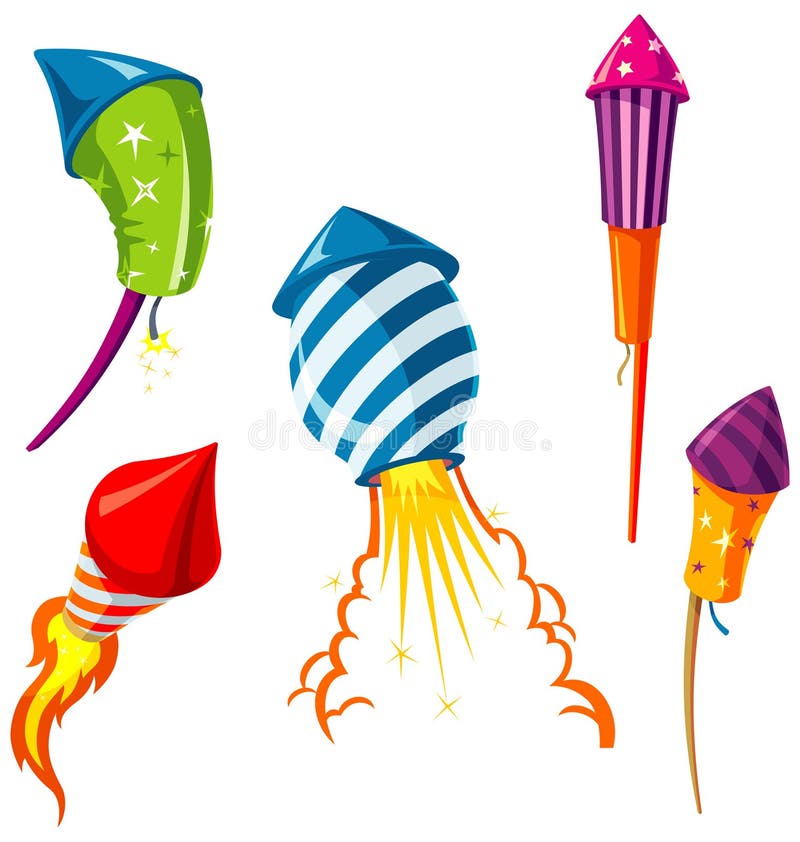 Fireworks Cartoon Style Set Stock Vector - Illustration of cute ...