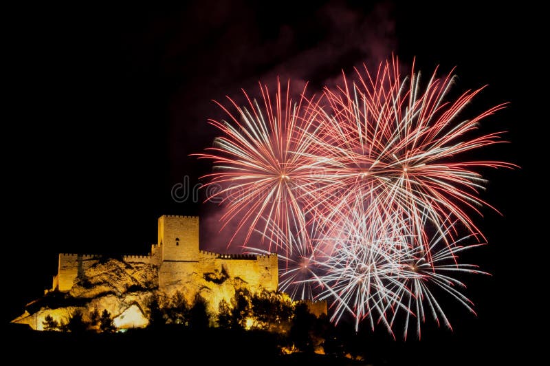 Fireworks in Castle stock image. Image of celebrate, explosion - 80502679