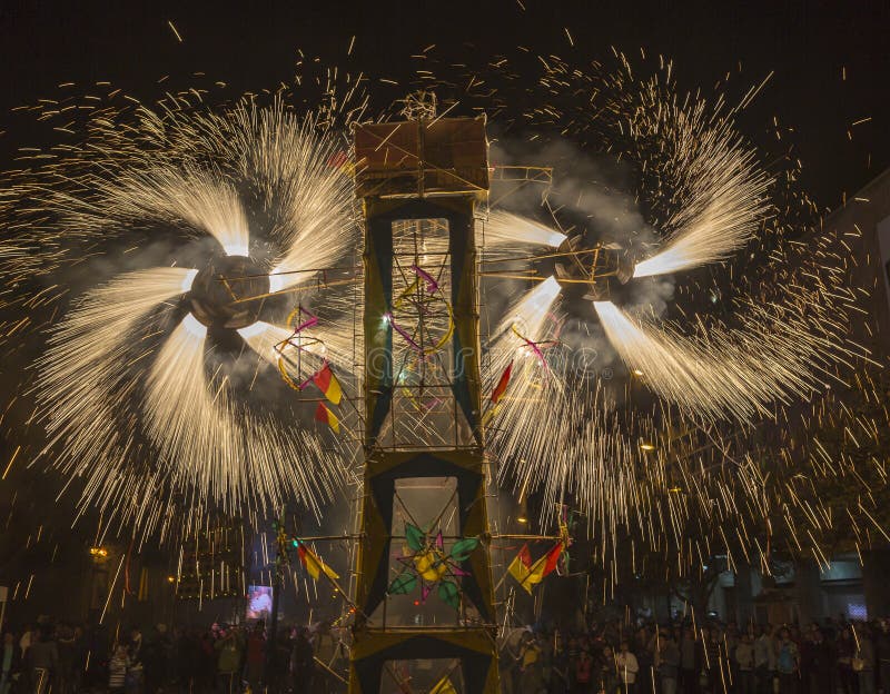 Fireworks Castle with Pinswheels Spinning Stock Photo - Image of ...