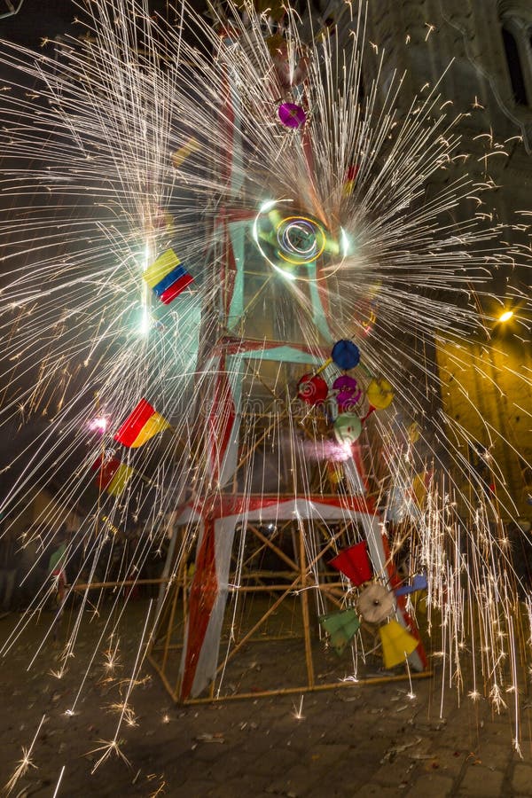 Fireworks Castle with Pinwheels Spinning Stock Image - Image of holiday ...