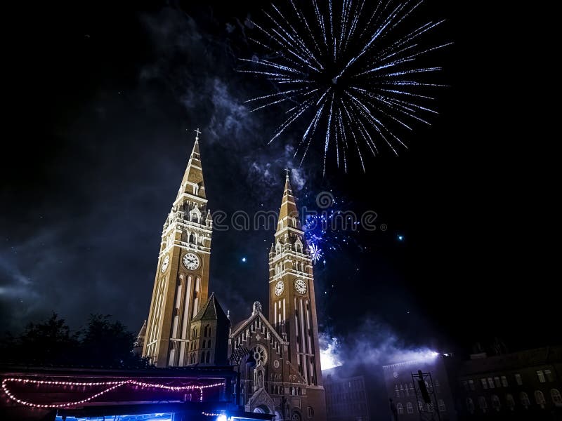Fireworks and the Cathedral in Szeged in 2024 Stock Image - Image of ...