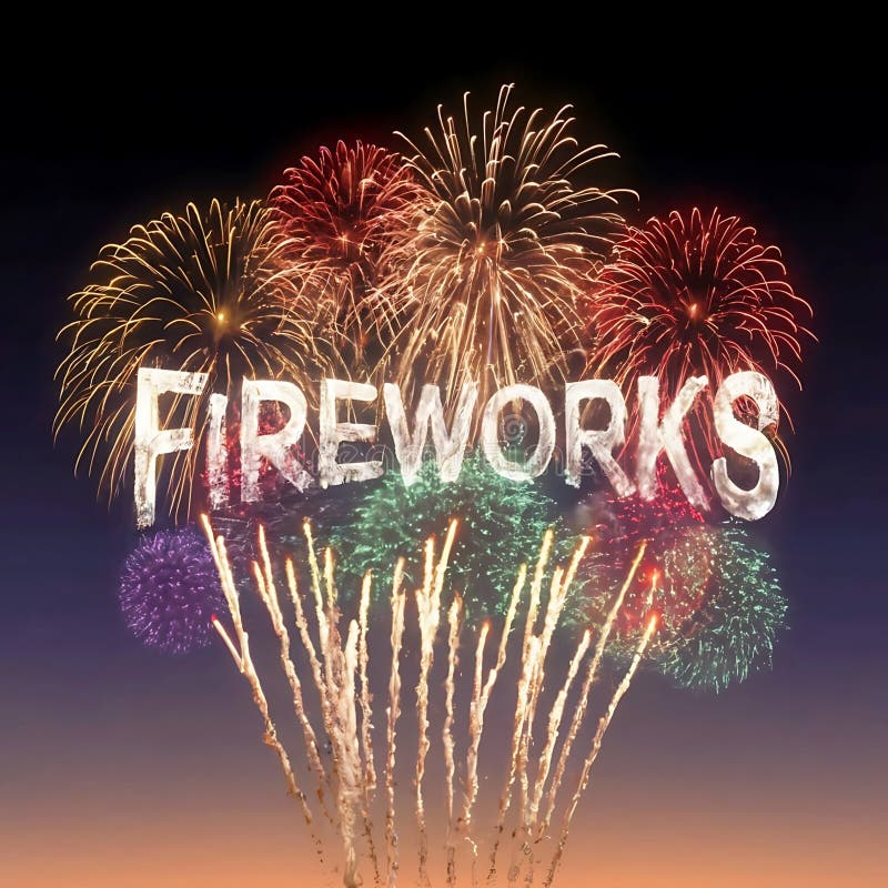 Fireworks Celebrating on Dark Sky Background and Fireworks Typography ...