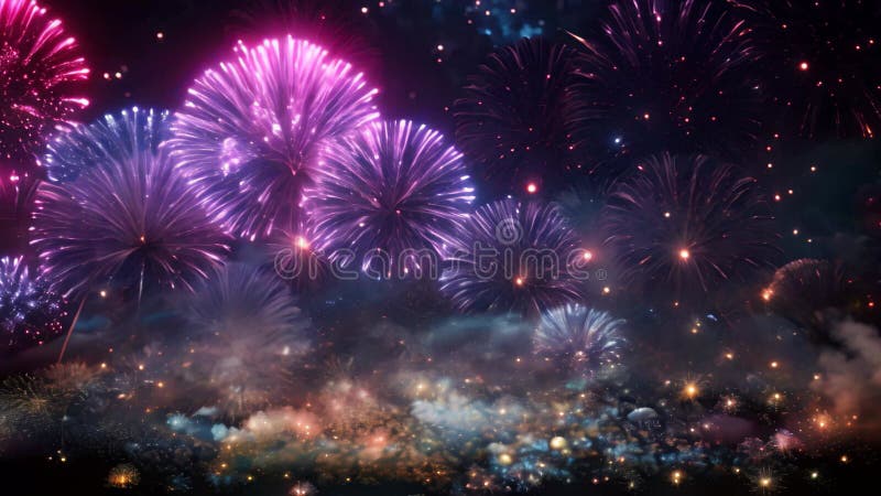 Fireworks Celebration Background with Cityscape and Silhouette. Vector ...