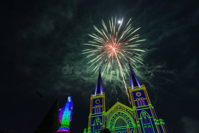 Fireworks Celebration with Merry Christmas Stock Image - Image of happy ...