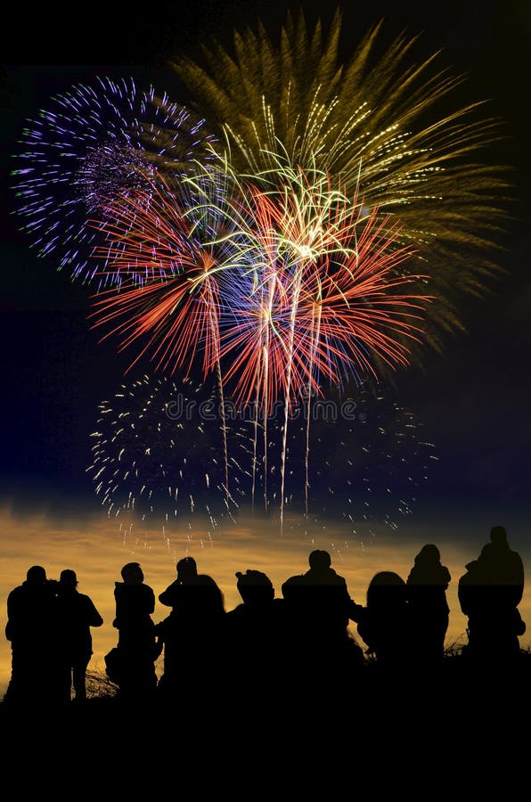 Fireworks Celebration and the Twilight Sky Background. Stock Image ...