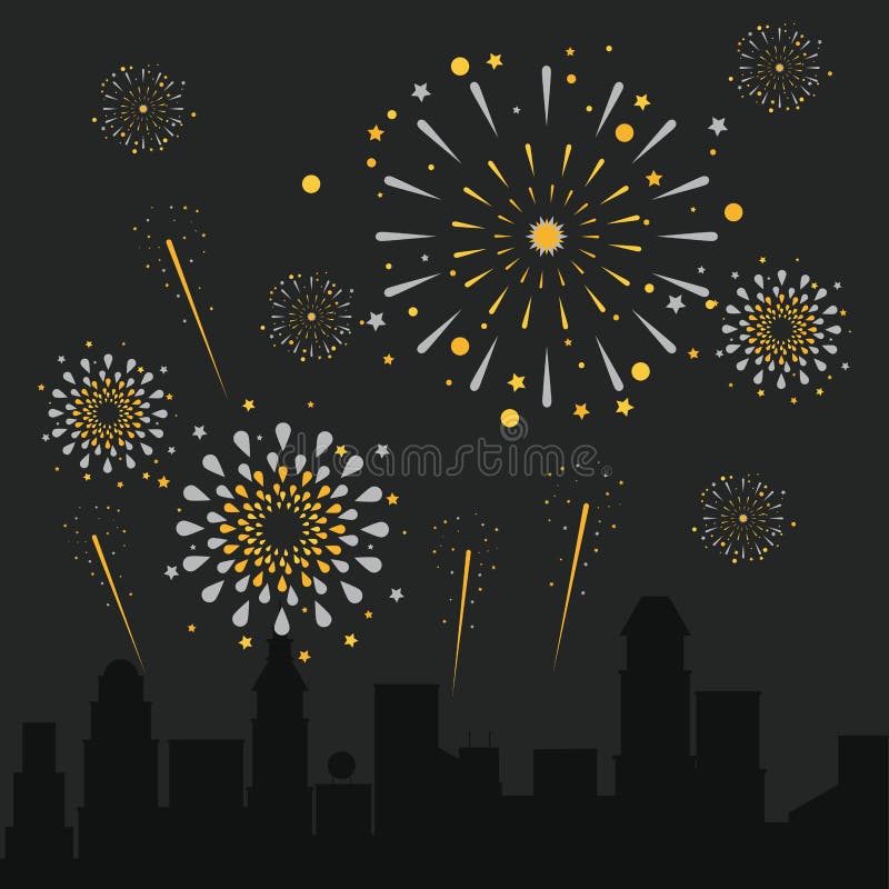 Fireworks on the city stock vector. Illustration of sparkle - 110157677