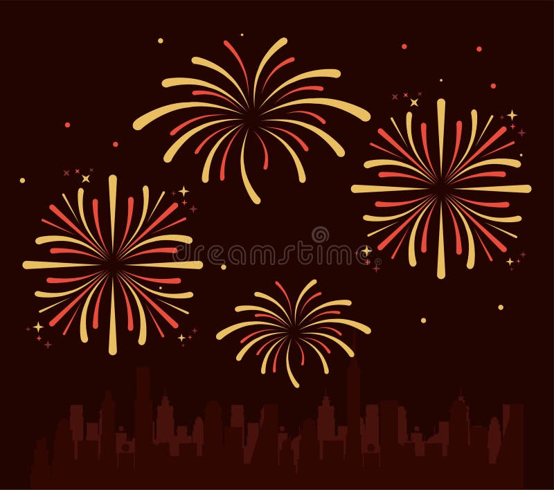 Fireworks on the city stock vector. Illustration of party - 237121448