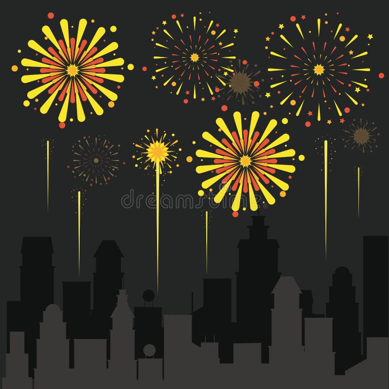 Fireworks on the city stock vector. Illustration of blue - 110157639