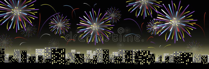 Fireworks in the city stock vector. Illustration of party - 18364024