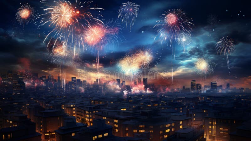 Fireworks in the City at Night Time. Neural Network Ai Generated Stock ...