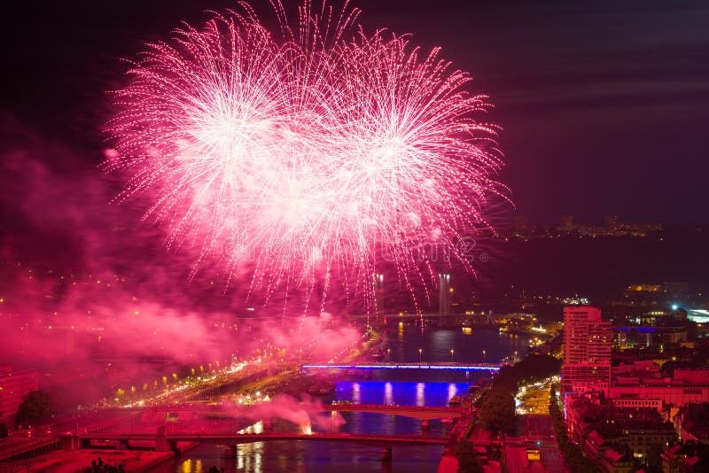 Fireworks in the City of Rouen Stock Image - Image of cityscape, sunset ...