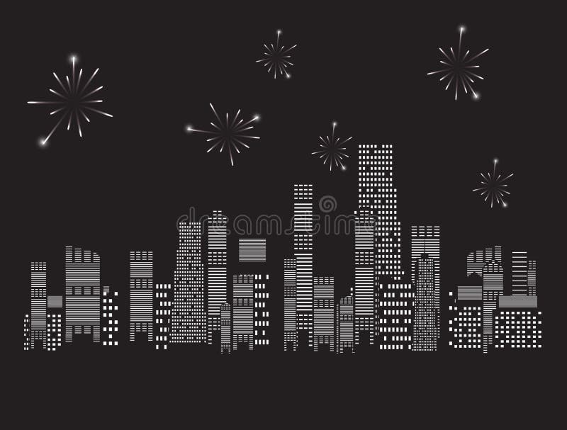 Fireworks City Vector Illustration Stock Vector - Illustration of built ...