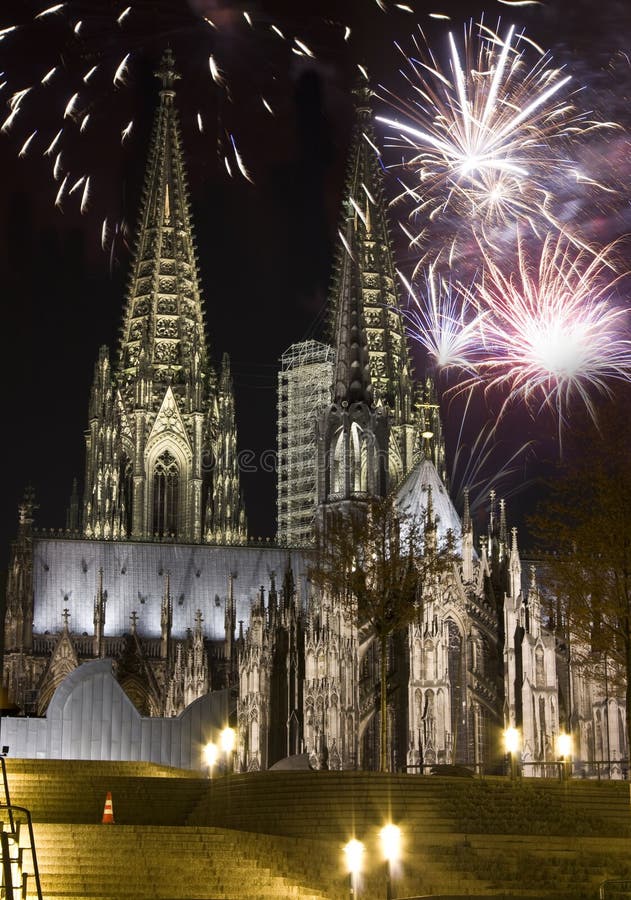 Fireworks at Cologne Cathedral, Cologne, Germany Stock Photo - Image of ...